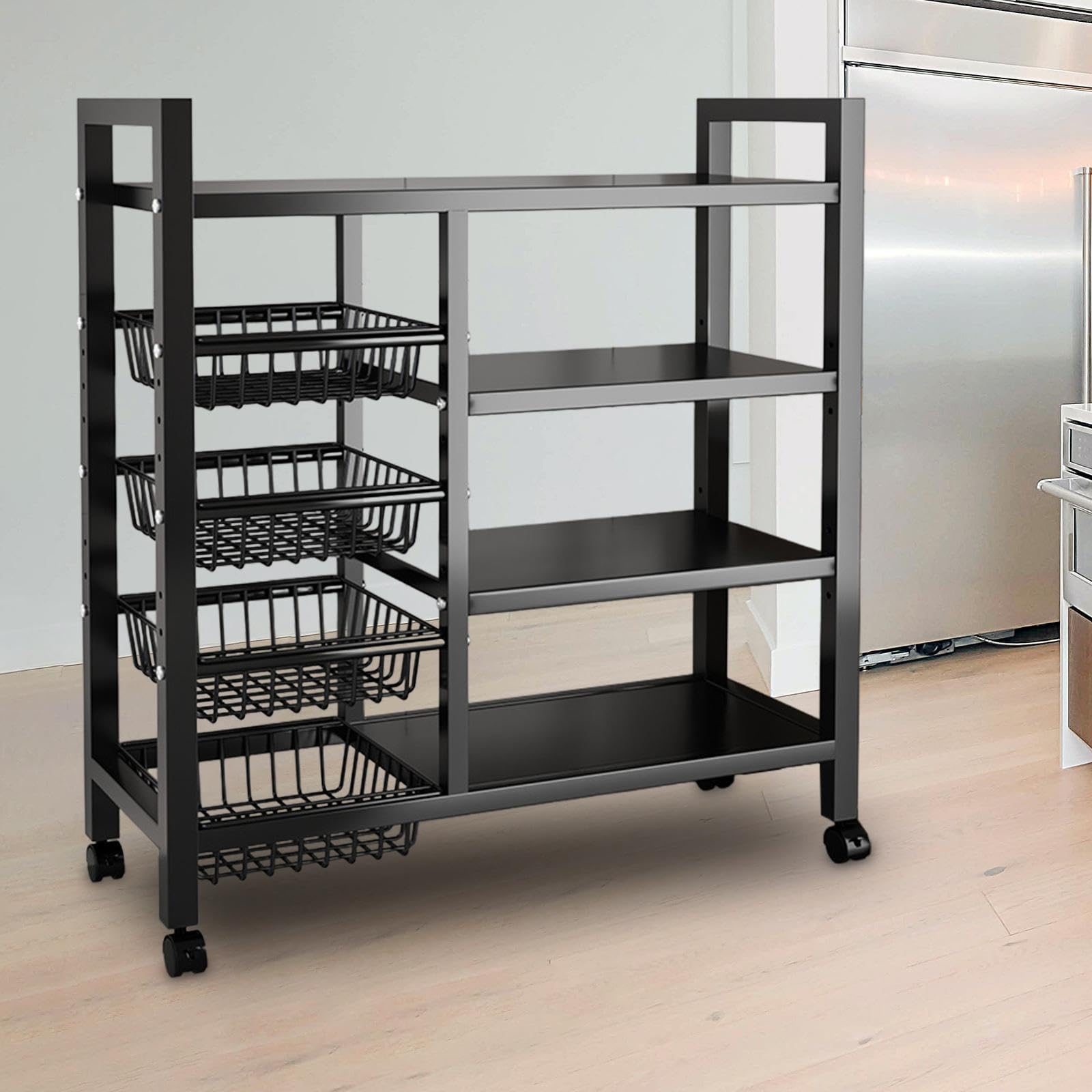 Bothyi Storage Shelves with Wheels, Kitchen Organizer Shelf, Metal Shelving Rack for Closet, Garage, House Warming Gifts, 80cmx135cm
