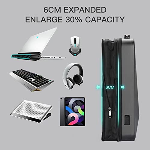 Gaming Laptop Backpack with USB Charging Port TSA Lock for Men,Hard Shell Expandable Business Backpack Fits 17.3 Inch Notebook Computer,black