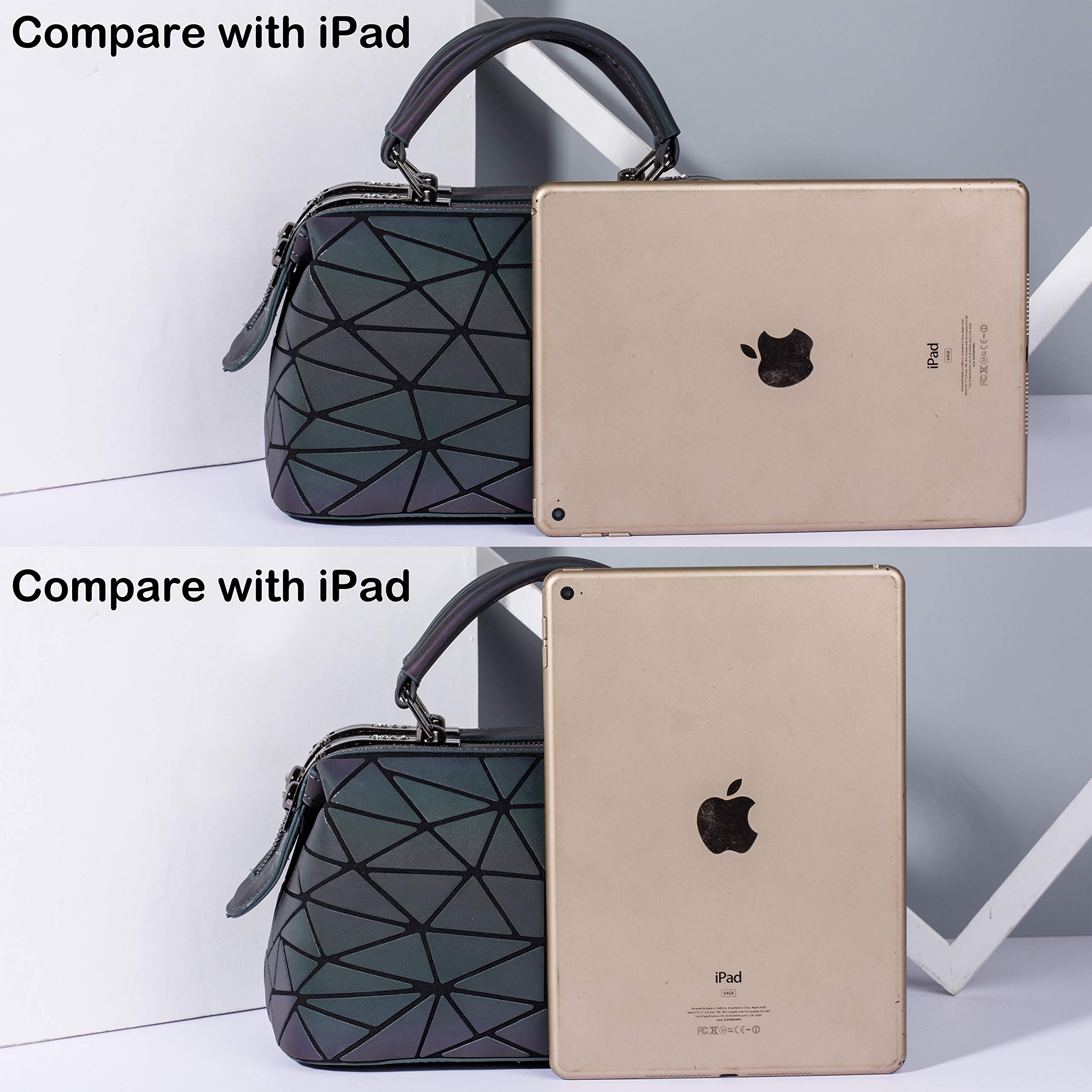 Geometric Luminous Purses and Handbags Holographic Reflective Crossbody Bag Irredescent Flash Rainbow Tote B2