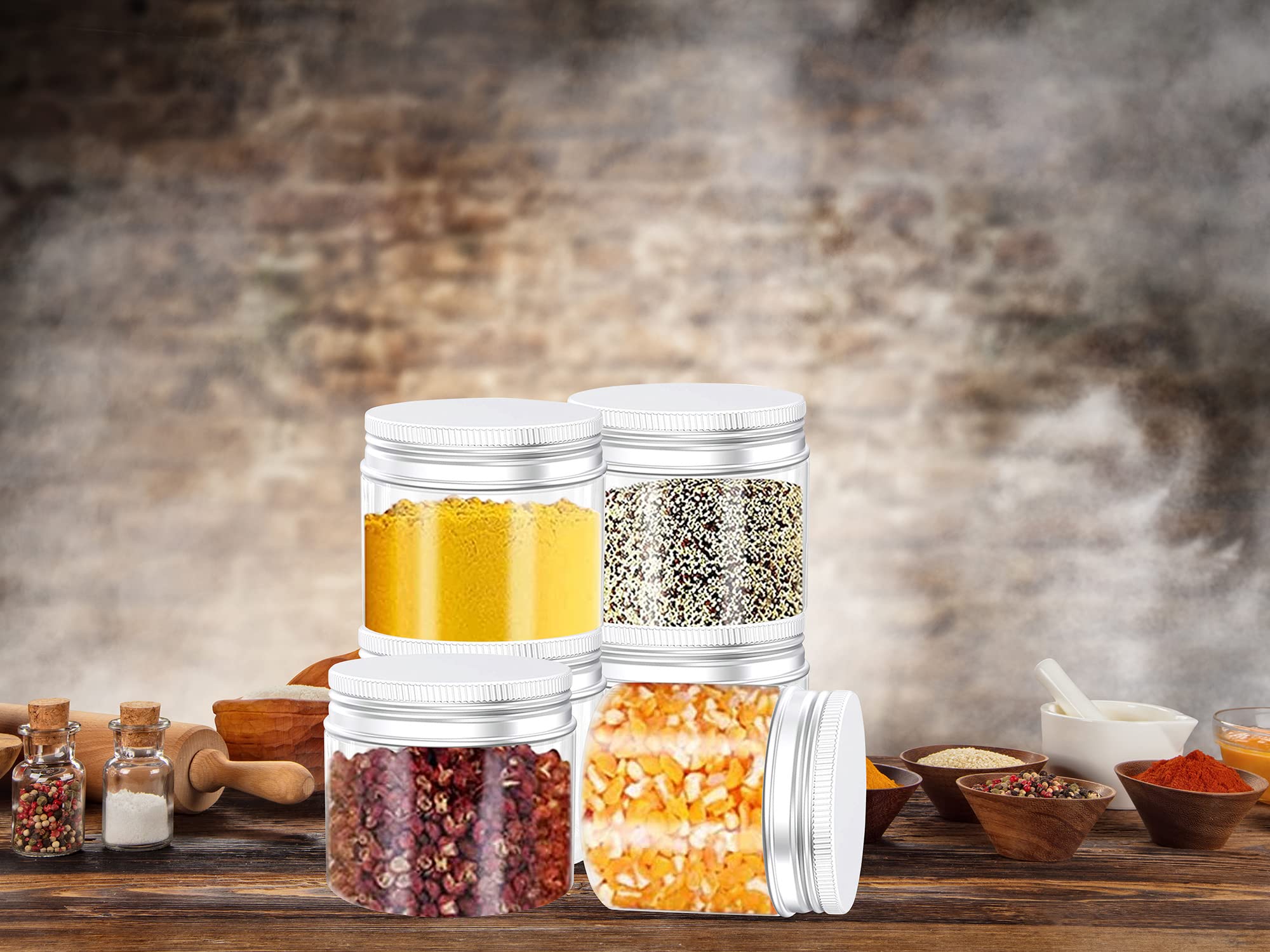 Axe Sickle 10 Ounce Plastic Jars Clear Plastic Mason Jars Storage Containers Wide Mouth With Lids For Kitchen & Household Storage Airtight Container 6 PCS
