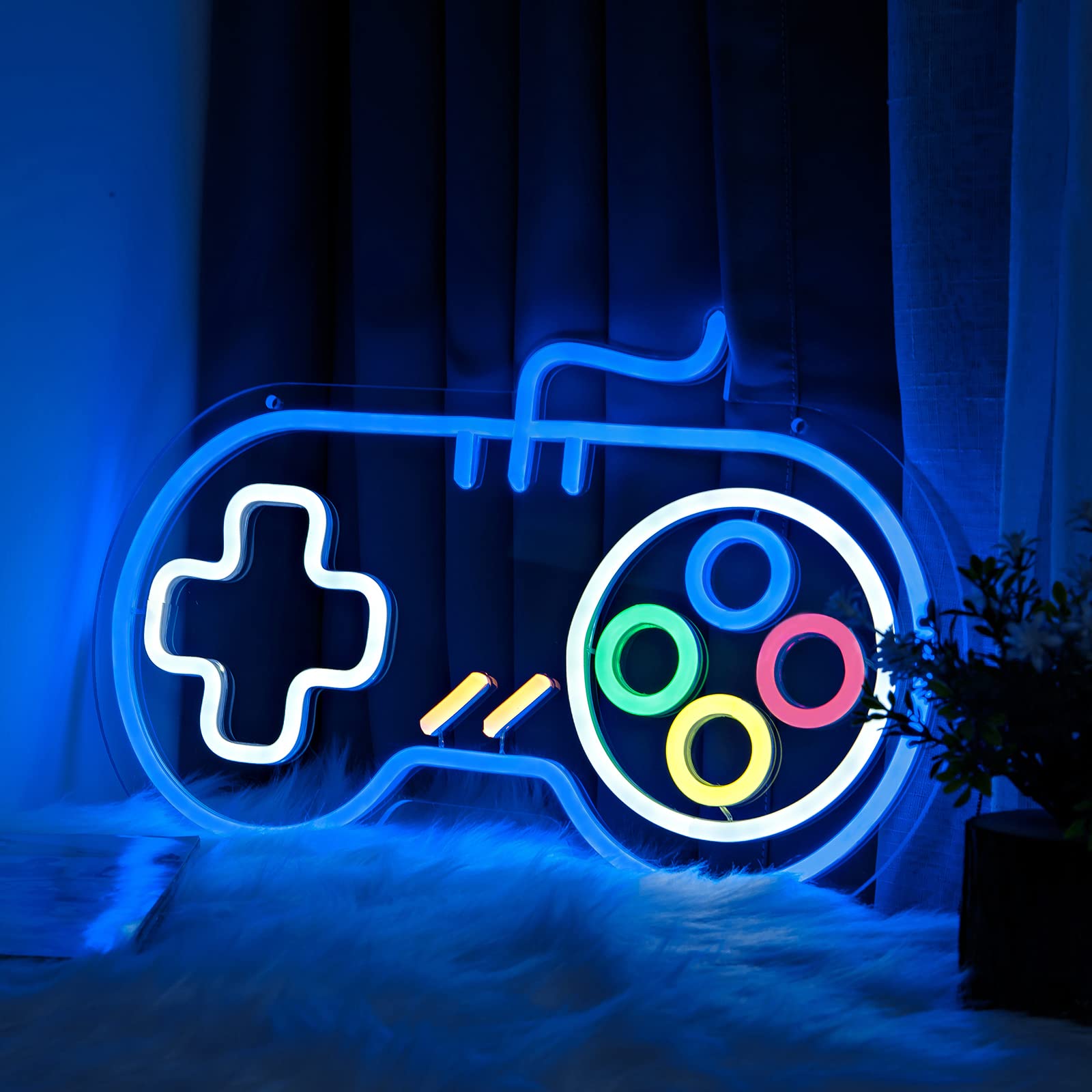 GOVZERY Cool Gamepad Neon Signs for Boys Room Decor 16.5''x10'' LED Neon Light Sign for Bedroom Wall Decor Gaming Decor for Boys Room Kids Game Room Teen Room Man cave (Blue-dimmable)