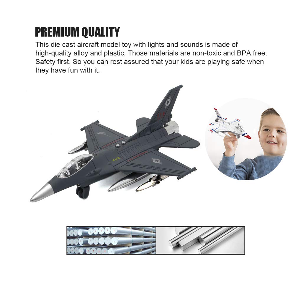 Lynkaye F-16 Fighting Falcon Thunderbirds Toy Army Air Force Military Airplane Model Kit with Fun Lights and Sounds (Grey)