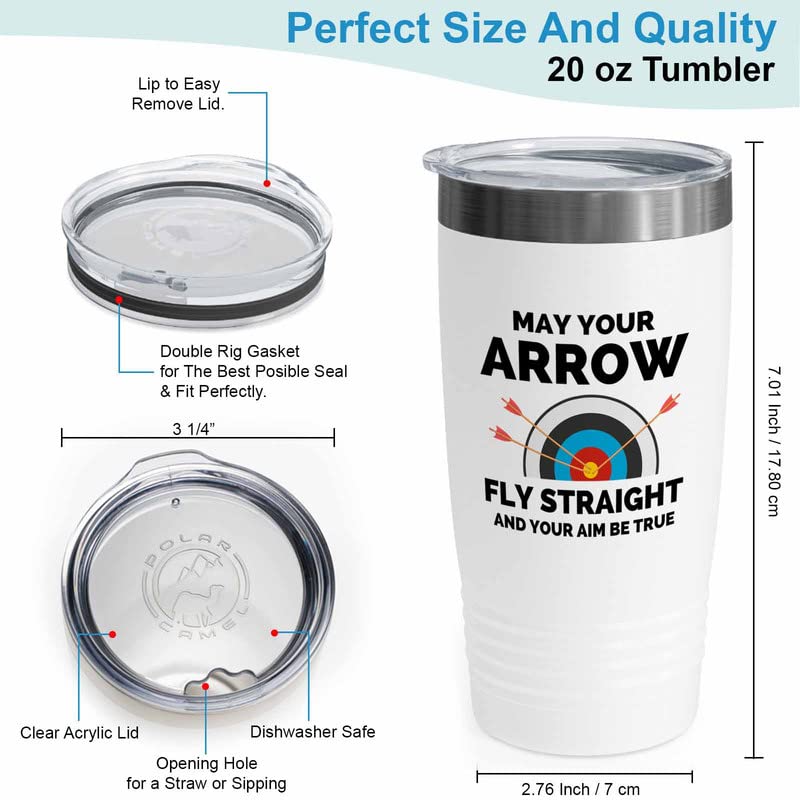 Archery White Ringneck Tumbler 20oz - your aim be true - Archery Shot Trainer Crossbow Compound Bow Hunting Arrow