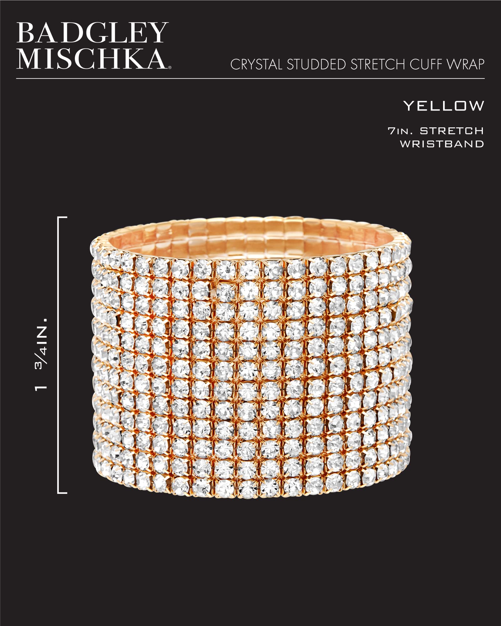Badgley Mischka Women's Bracelet - 12 Strand Wide Crystal Studded Bridal Statement Stretch Wristband Cuff Wrap, Hematite