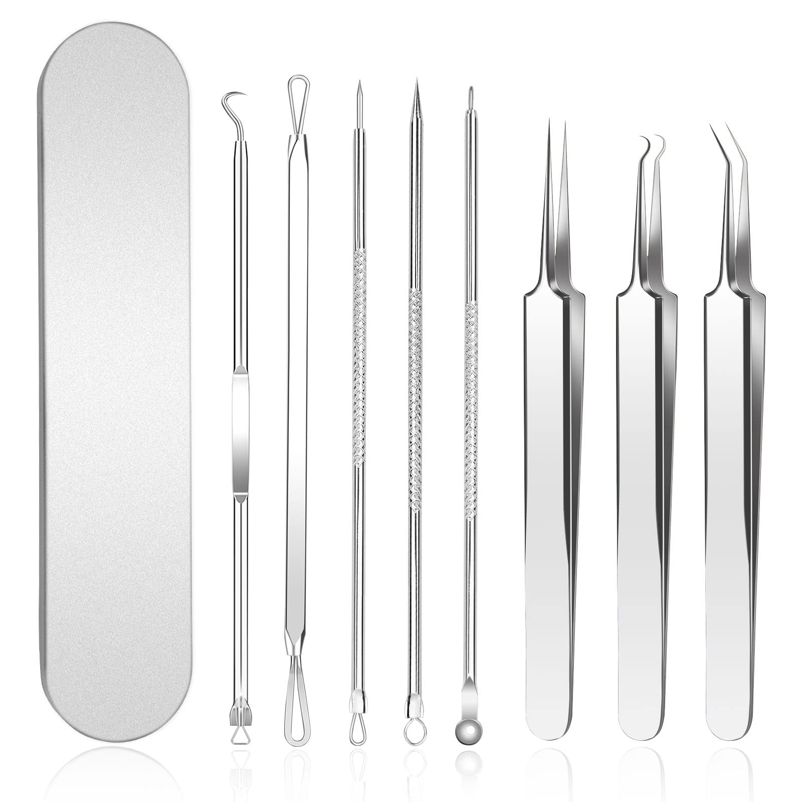 Blackhead Remover 8 Pcs Stainless Steel Pimple Popper Tool Kit Whitehead Blemish Removal Tool Comedone Extractor with Portable Metal Case