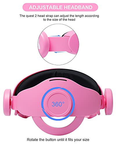 MODJUEGO VR Adjustable Head Strap for Oculus Quest 2 Accessories with Silicone Touch Controller Grip Cover,Barbie Pink 6 in1 VR Shell Protector Cover & VR Face Cover Replacement Set