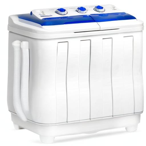 WANGMUXIA Portable Waher and Dryer, 2-in-1 Twin Tub 20lbs Capacity Washer(12lbs) and Spinner dryer(8lbs) Built-in Drain Pump,Timer Function, Apartments, Dorms, College Rooms, RV’s and more