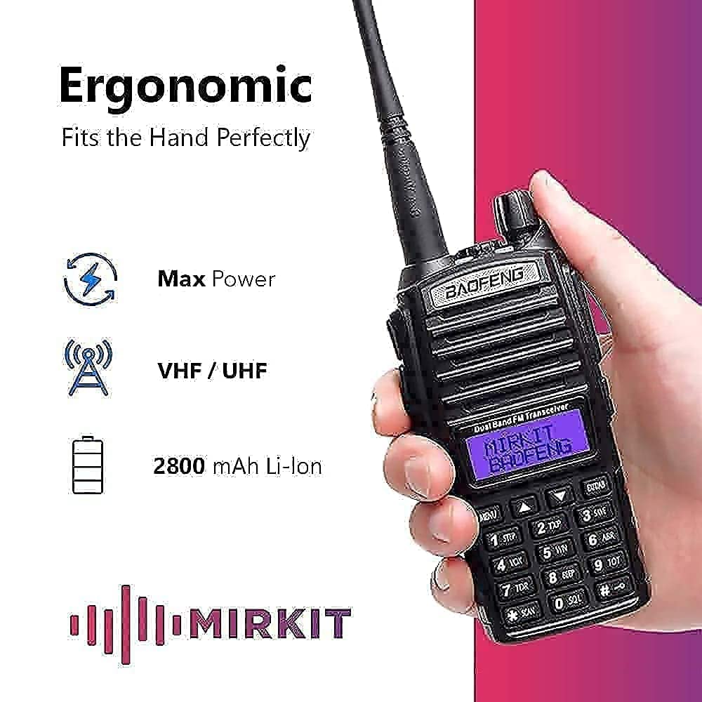 Bundle of 2PCS Mirkit Radio Baofeng UV-82 MK5 8W Max Power & 2PCS Original Baofeng UV-82 2 Dual PTT Speaker Mic & Baofeng Programming Cable Mirkit FTDI Model 3 Red