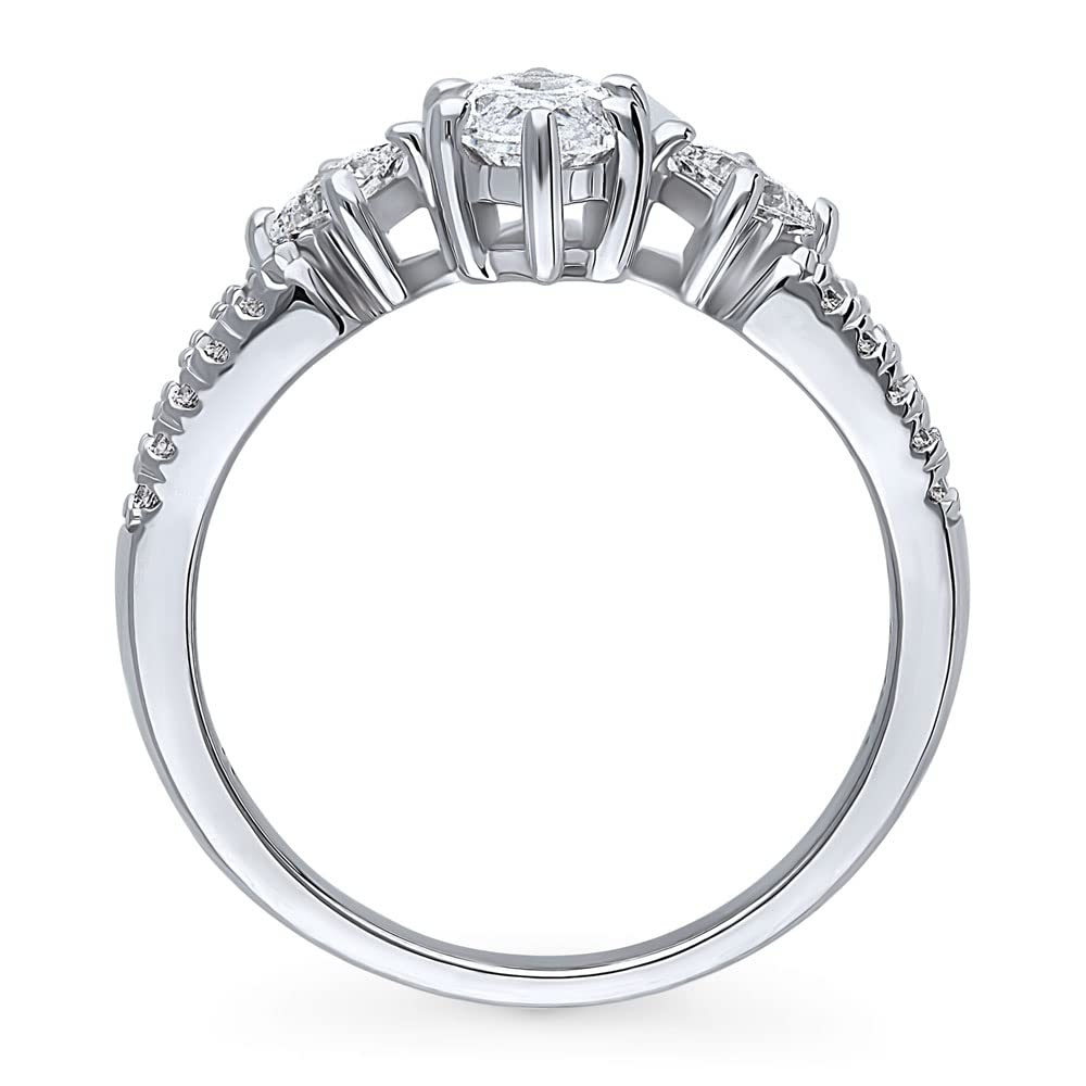 BERRICLE Sterling Silver 3-Stone Wedding Engagement Rings Marquise Cut Cubic Zirconia CZ Split Shank Ring for Women, Rhodium Plated Size 5