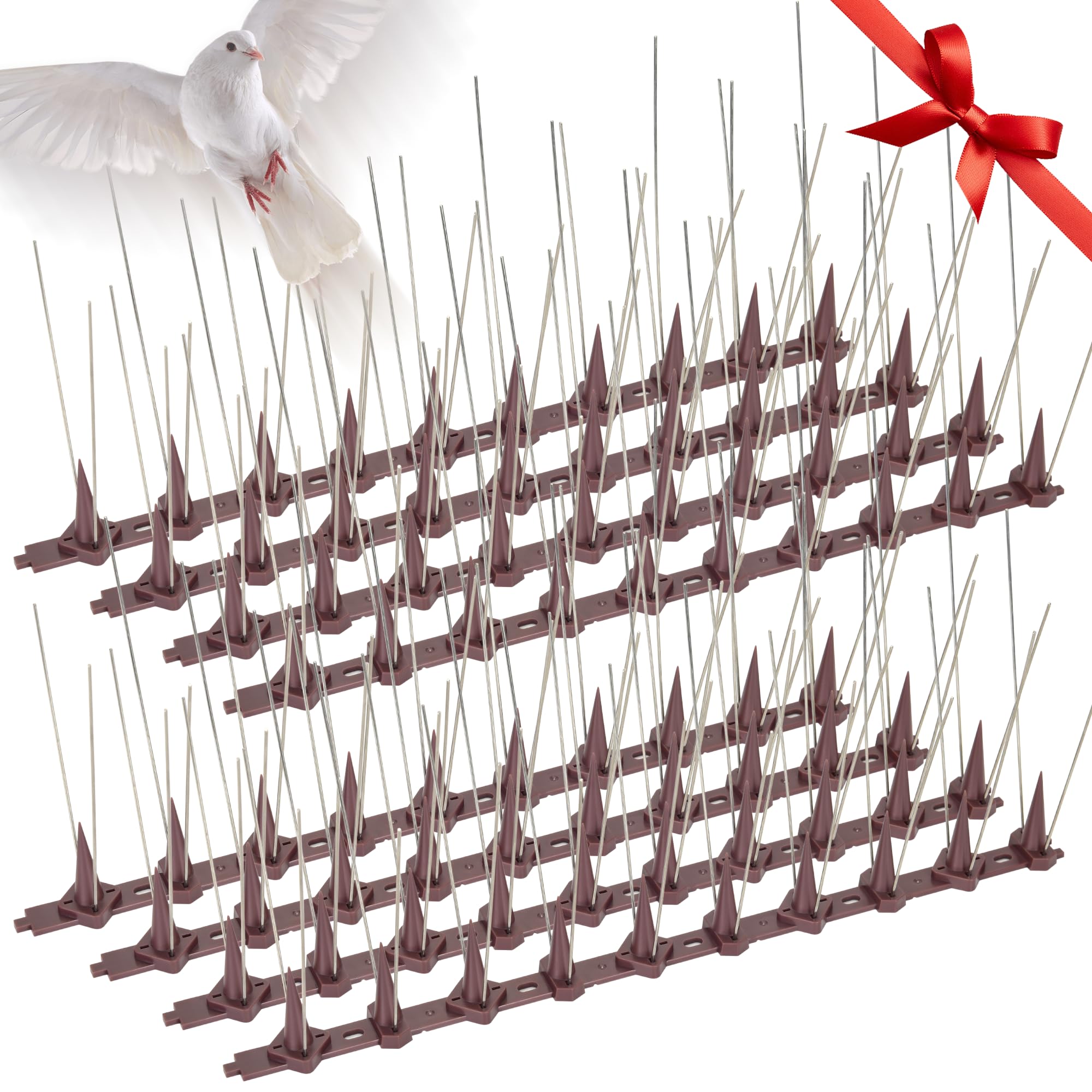 BORHOOD Bird Spikes, 16 Pack Bird Deterrent Spikes, Bird Repellent Devices Outdoor, Bird Spikes for Pigeons and Other Small Birds, Cats Squirrels Raccoons for Fence Roof Windowsill Coverage 16.4 Feet
