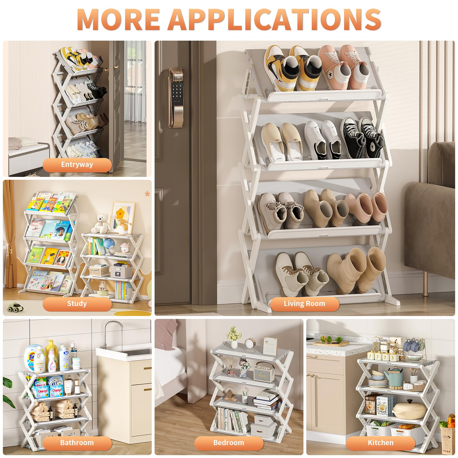 AyaLight Folding Shoe Rack - 3 Tier Shoe Storage Organizer with 2 Expandable Modes, Easy Assembly-Free Design, Portable and Space Saving for Easy Moving, Entryway, Bedroom, Door