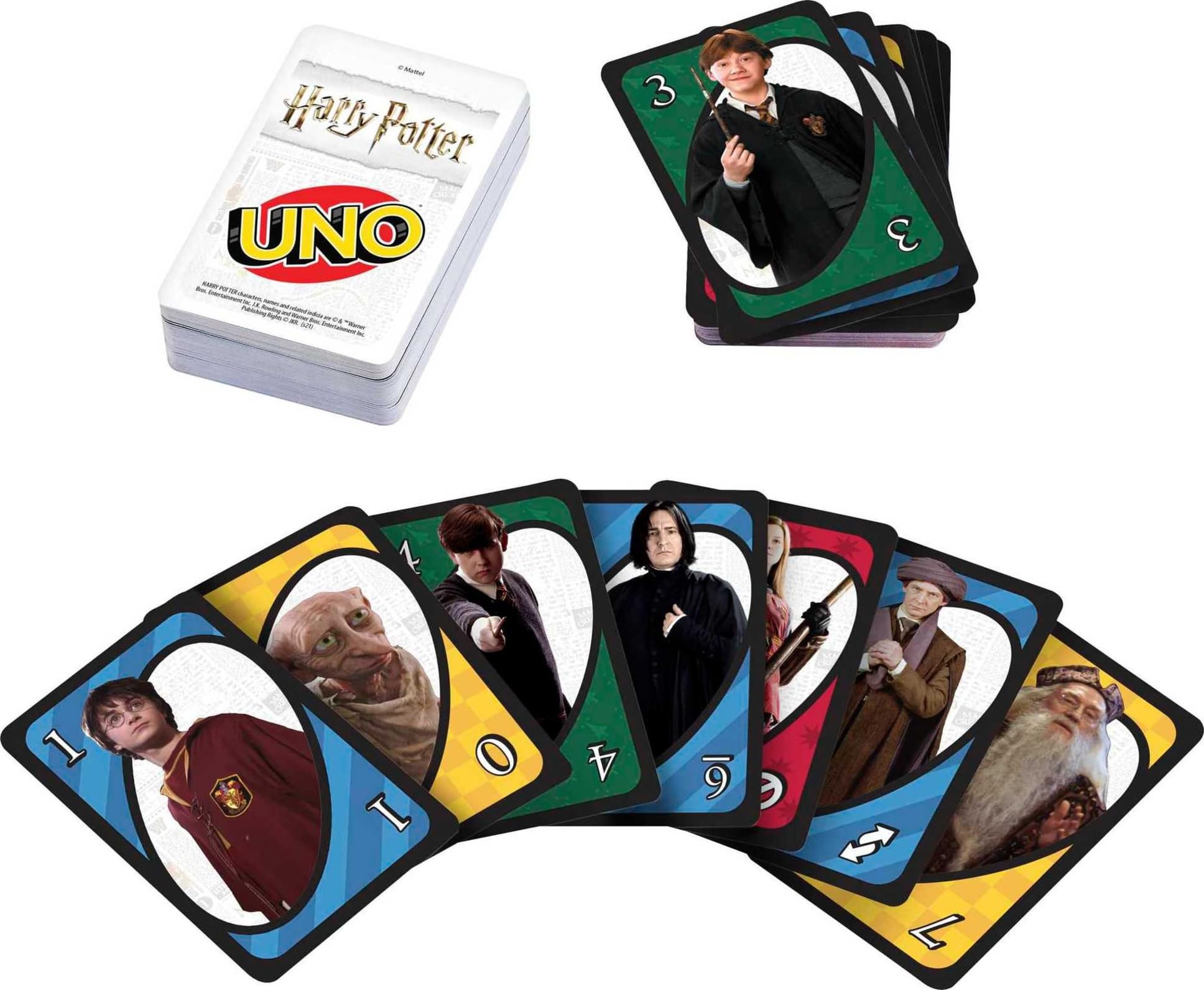 Mattel Games UNO Harry Potter Card Game in Storage Tin for Kids, Adults & Game Night, Collectible Deck Based on Popular Series for 2 to 10 Players