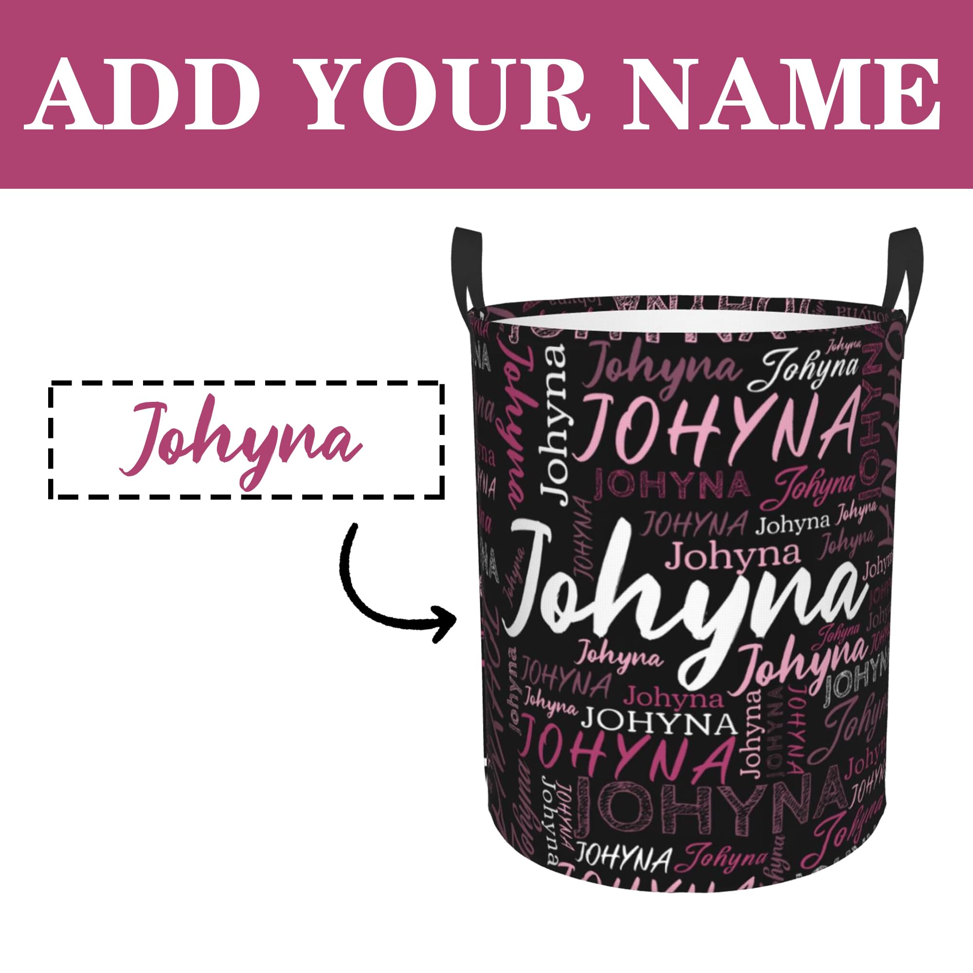 Custom Laundry Basket with Name, Personalzied Name Waterproof Laundry Hamper with Handles, Customized Dirty Clothes Storage Basket for Bathroom Bedroom