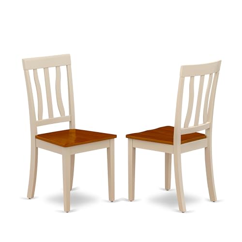 East West Furniture DLAN5-BMK-W 5 Piece Kitchen Table & Chairs Set Includes a Round Dining Room Table with Dropleaf and 4 Solid Wood Seat Chairs, 42x42 Inch, Buttermilk & Cherry