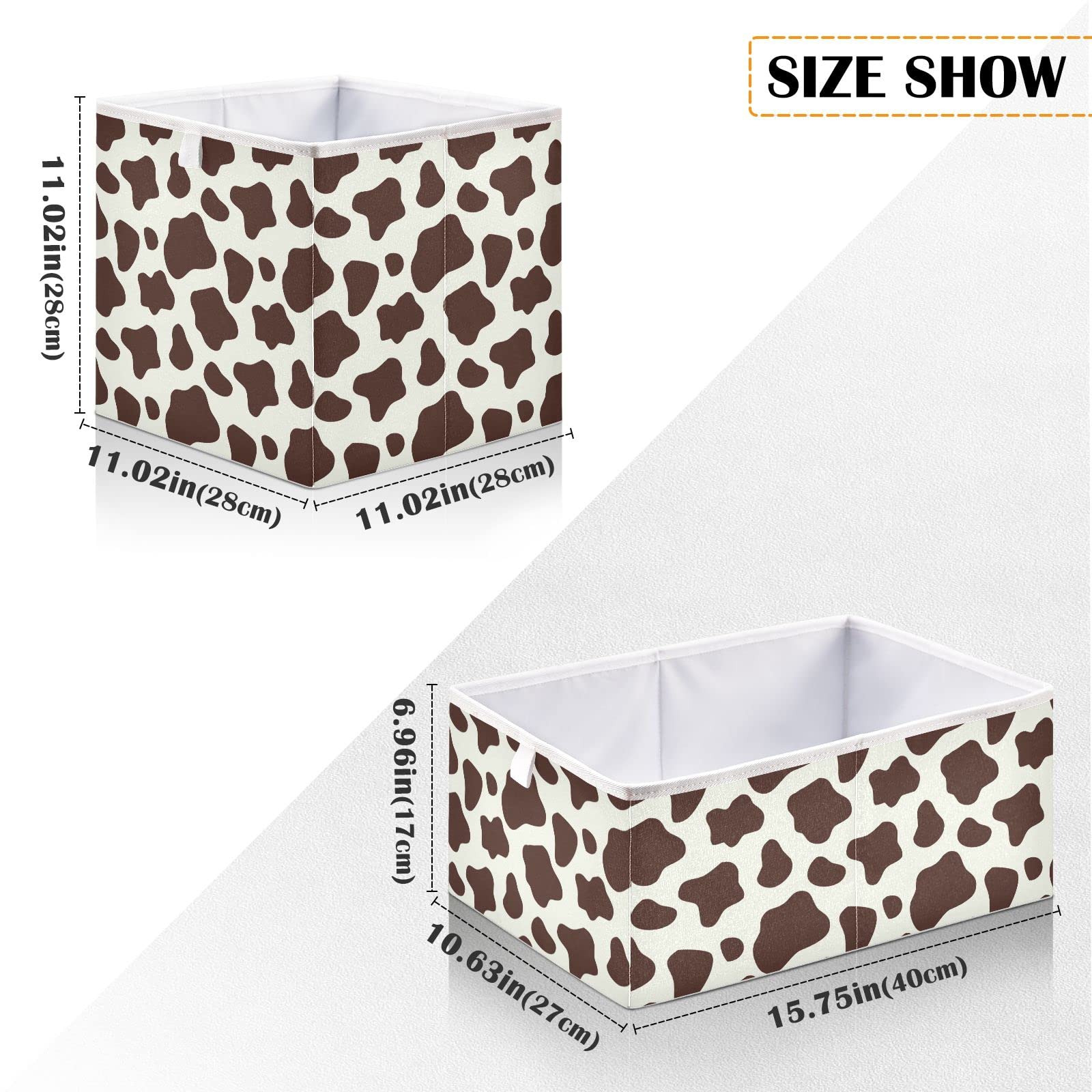 Brown White Cow Textures Storage Baskets for Shelves Foldable Collapsible Storage Box Bins with Fabric Bins Cube Toys Organizers for Pantry Bathroom Baby Cloth Nursery,11 x 11inch