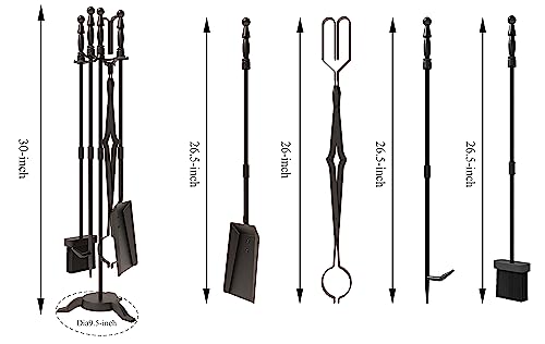 Fire Beauty Fireplace Tools Set 5 Pieces Wrought Iron Fire Tool Set for Outdoor/Indoor Fireplace Accessories Set