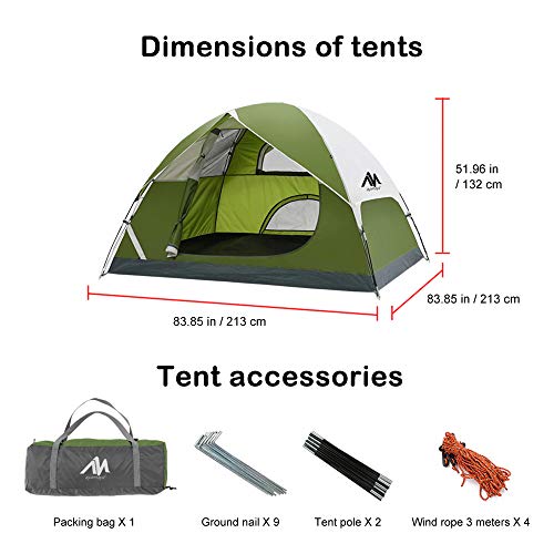 AYAMAYA 2 Person Dome Tent for Camping, Hiking, Fishing - Lightweight, Compact, Easy Setup, Double Layer Mesh Windows for Superior Ventilation