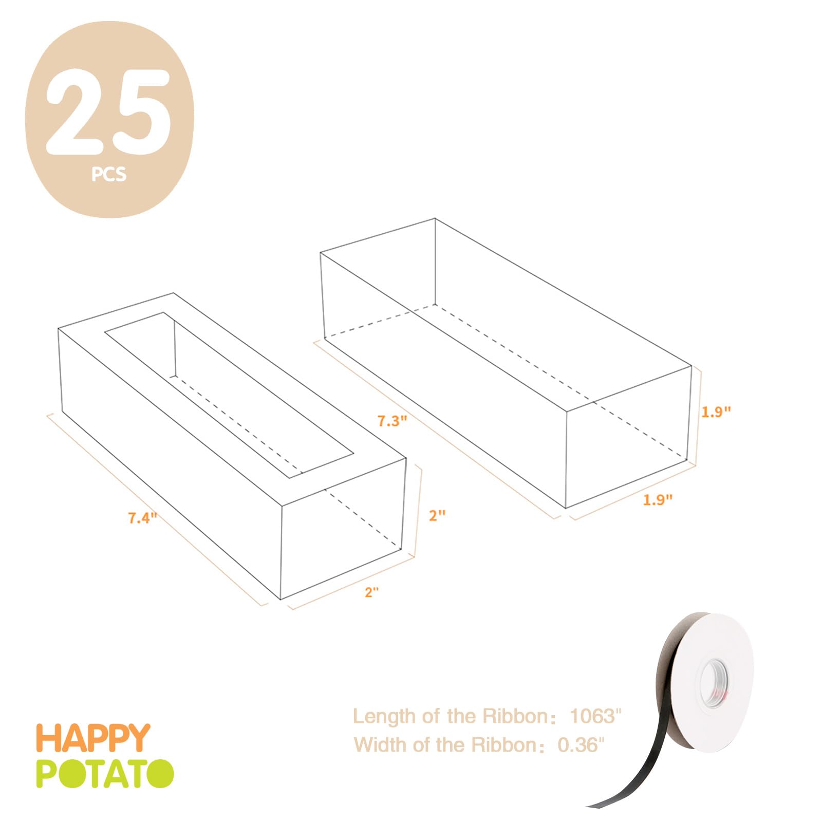 HAPPY POTATO 25 Pack Macaron Boxes for 6, 7.2×1.9×1.9 Inches, Macaron Packaging Boxes, Black Macaron Boxes with Clear Window, Macaron Container Packaging Boxes with Ribbon