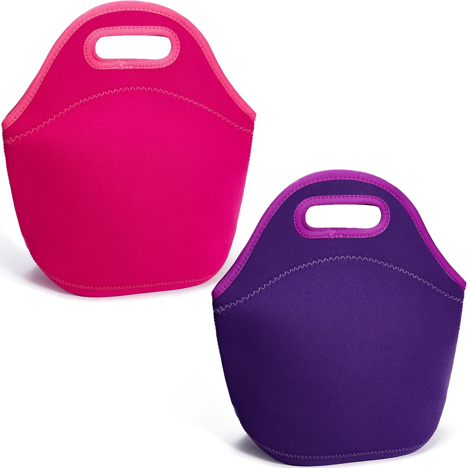 CHENGU 2 Pcs Neoprene Lunch Bag Insulated Thermal Lunch Bag Reusable and Foldable Lunch Bag with Zipper for Women Men Nurse Teacher Work Outdoor Travel Picnic, Soft and Lightweight (Purple, Rosy)