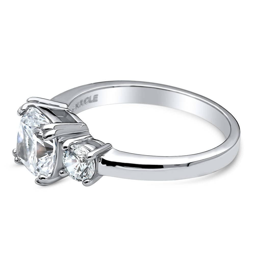 BERRICLE Sterling Silver 3-Stone Wedding Engagement Rings Cushion Cut Cubic Zirconia CZ Promise Ring for Women, Rhodium Plated Size 9