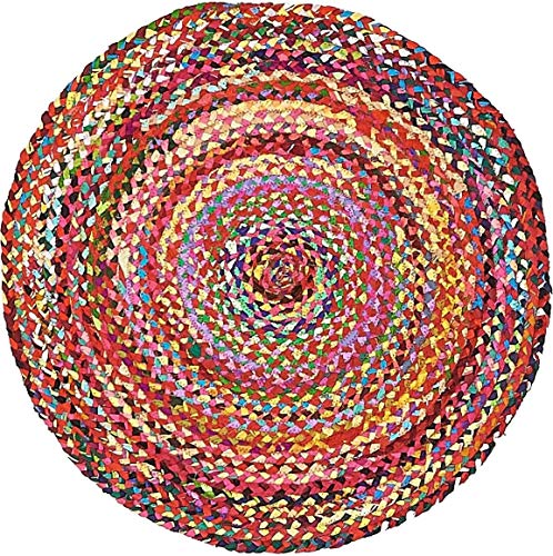 Unique Loom Braided Chindi Collection Area Rug - Layer (3' 3" Round, Multi/ Blue)