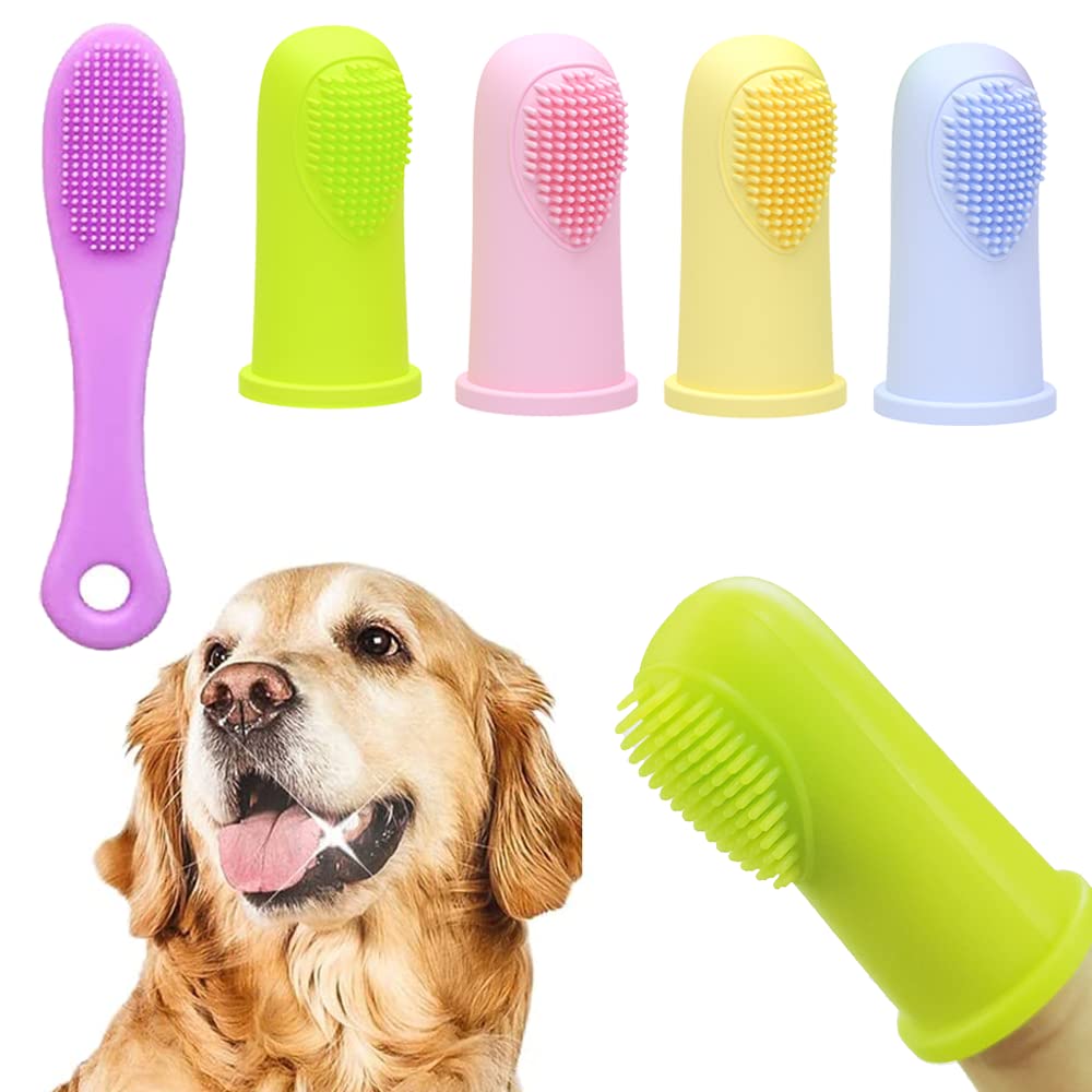 Dog Toothbrush Finger Toothbrush Set (4 Pack, with Dog Eye tears Black Chin Cleaning Tool) , Silicone Toothbrush,Soft bristles, Easy to Clean Teeth, Suitable for Dogs, Cats and Pets to use
