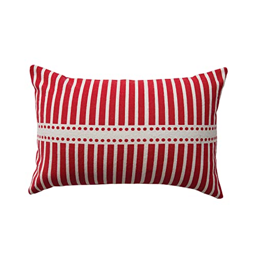 Creative Co-Op Cotton Chambray Lumbar Pillow with Stripes, Red and White