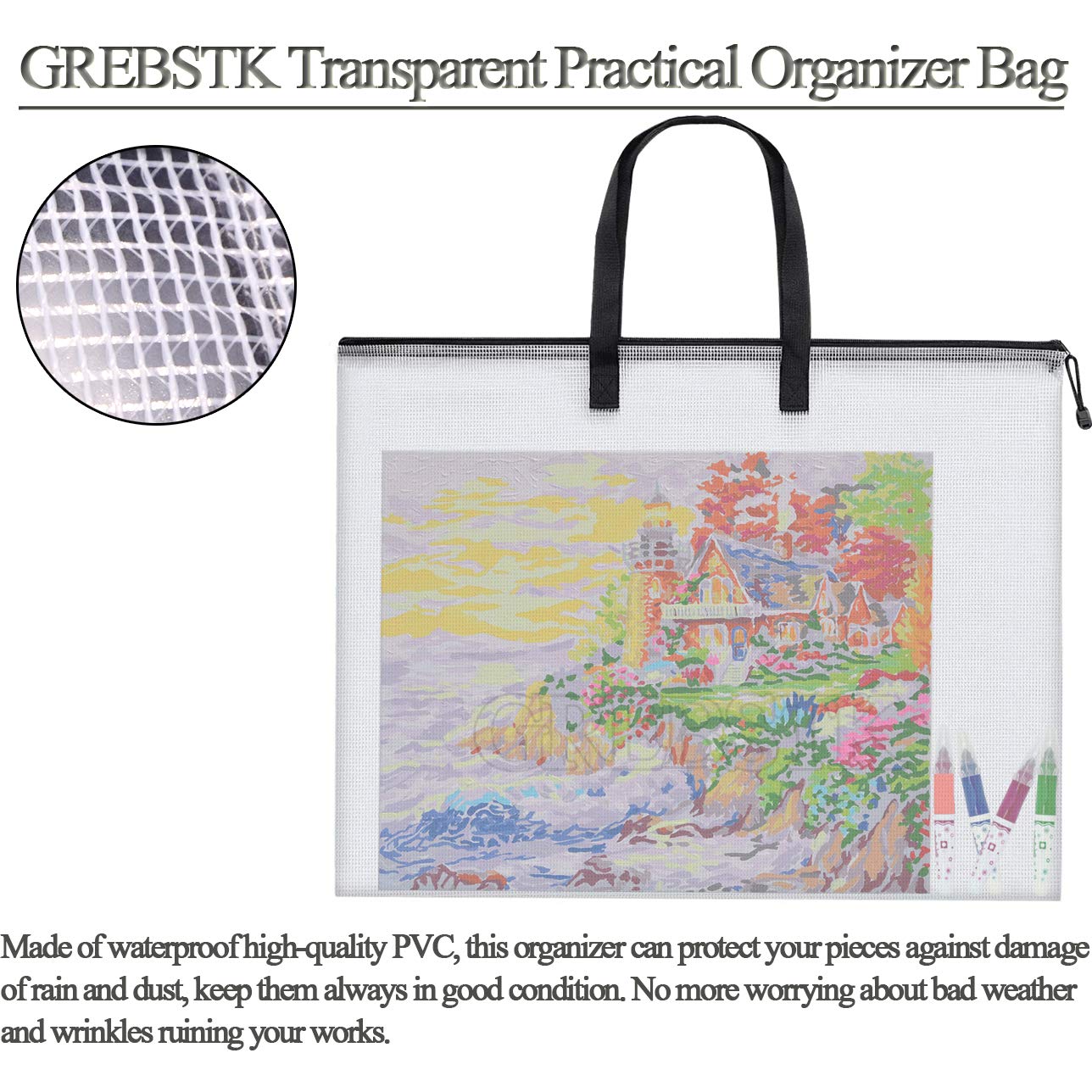GREBSTK 2 Piece Large Posters Art Portfolio Bag 28 x 20 Inch Poster Storage Bag Board Holder with Handle and Zipper Organizer Transparent Bag for Posters, Poster Board, Painting, Bulletin Boards