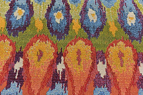 Unique Loom Outdoor Modern Collection Area Rug - Ikat (8' Round, Multi/ Burgundy)
