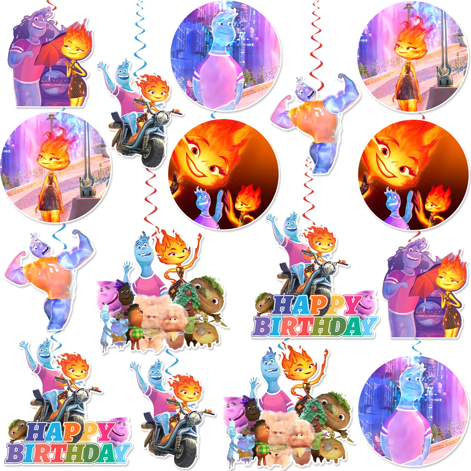 brupthay Elemental Party Decorations Hanging Swirls, Elemental Birthday Party Supplies Foil Ceiling Swirls Streams Elemental Birthday Decorations, Animation Movie Elemental Birthday Decors
