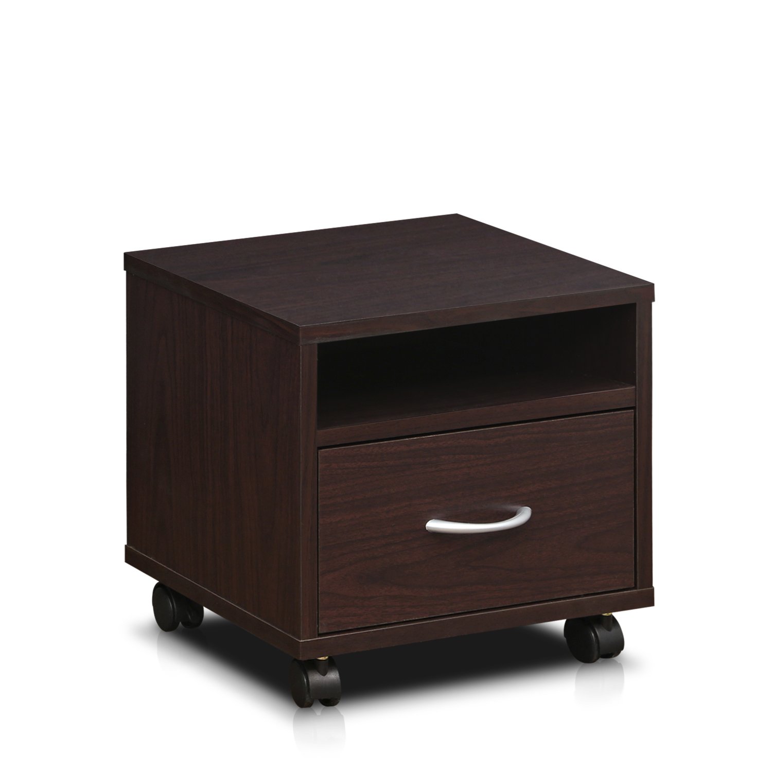 Furinno Indo Petite Under Desk Utility Cart with Casters, Espresso