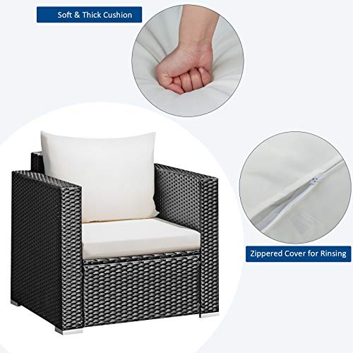 COSTWAY 3 PCS Patio Wicker Furniture Set Conversation Rattan Sofa Set w/Cushion Garden White
