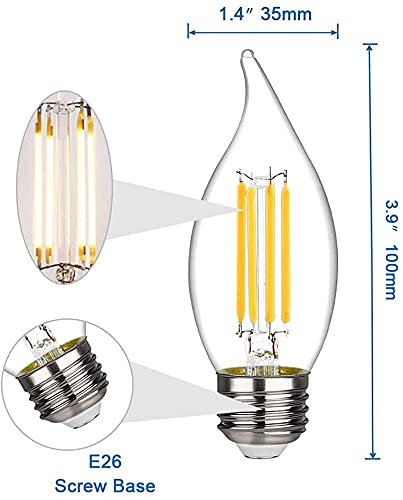 BORT C35/CA11 Chandelier led Light Bulbs, Dimmable 4W Equivalent to 40W LED Candelabra Bulbs, 2700K Warm White, E26 Standard Base LED Bulbs, Flame Tip (C35-E26-6 Pack)