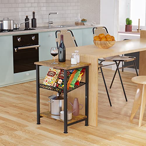 iDavosic.ly 3 Tier Small Side Table, Modern End Table Living Room, Industrial Wood Metal Bedside Table, Nightstand with Adjustable Shelf for Bedroom, Office, Kitchen, Rustic Brown and Black