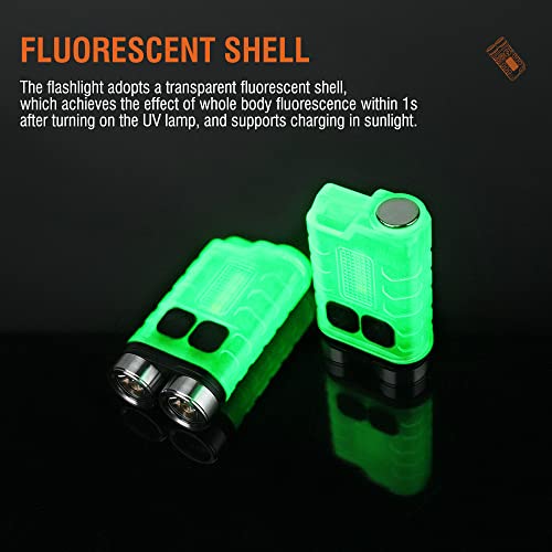 BORUIT V3 Small Powerful EDC Flashlight with Red UV Blue Light -Super Bright 900LM Rechargeable Mini Pocket LED Keychain Flash Light - 10 Mode, USB-C, IP65 Waterproof, Magnet, White