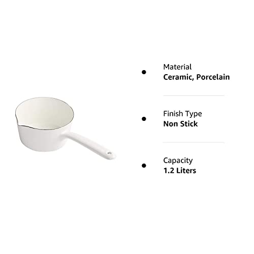 CALIDAKA 1.2L Enamel Milk Pan, Mini Butter Warmer, Enamelware Saucepan Pan with Pour Spout, Nonstick Enamel Milk Pot, Enamel Melting Pot for Induction Electric Gas Stoves