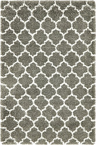 Unique Loom Rabat Shag Collection Area Rug - Marble (5' 1" x 8' Rectangle, Gray/ Ivory)