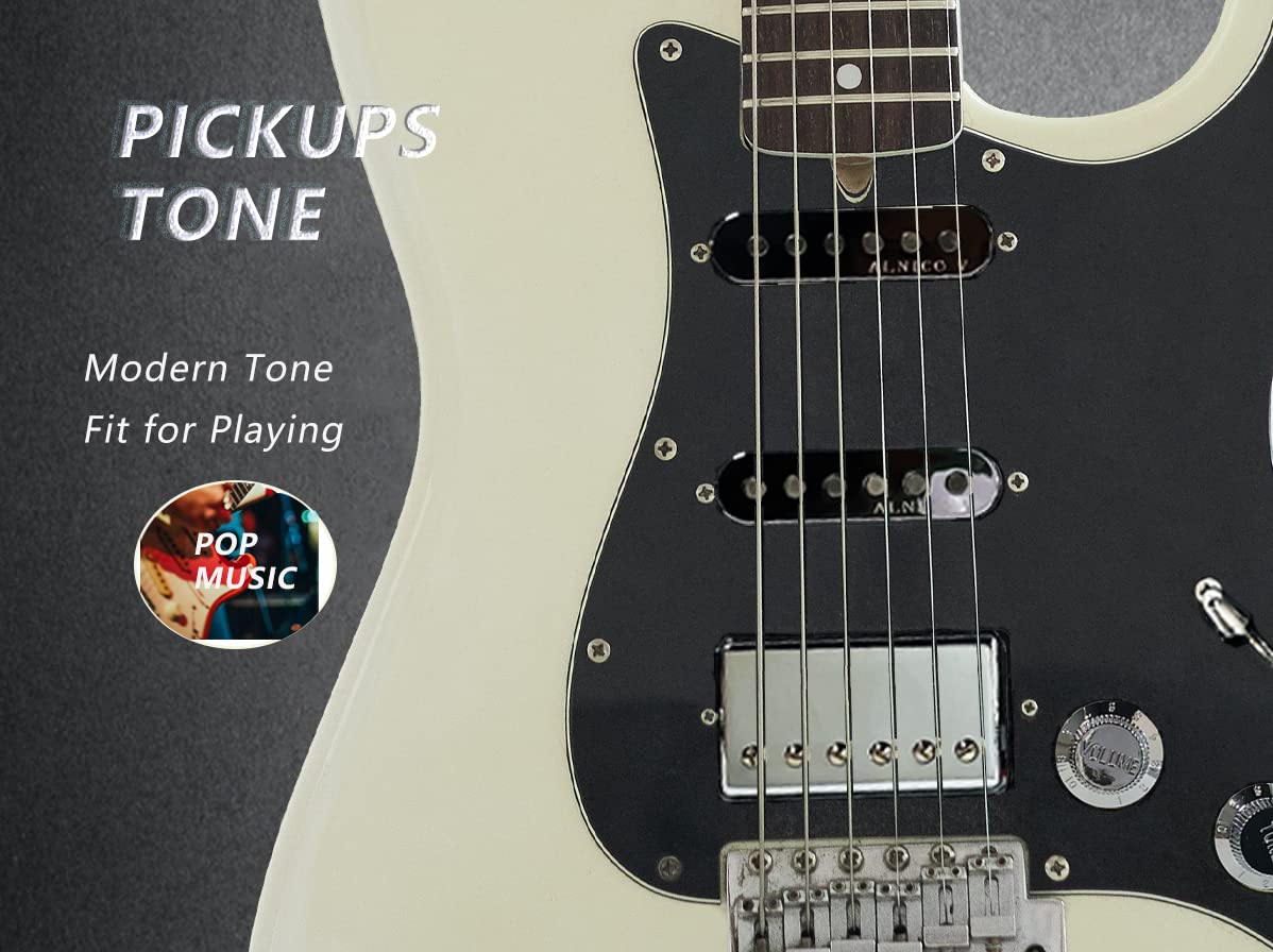 LAMSAM Prewired Pickguard with SSH Pickup Set, 3-ply Pick Guard Loaded Alnico V Single Coil Humbucker Pick-ups, Electric Guitar Scratchplate as Luthier Replacement Parts, Black-03