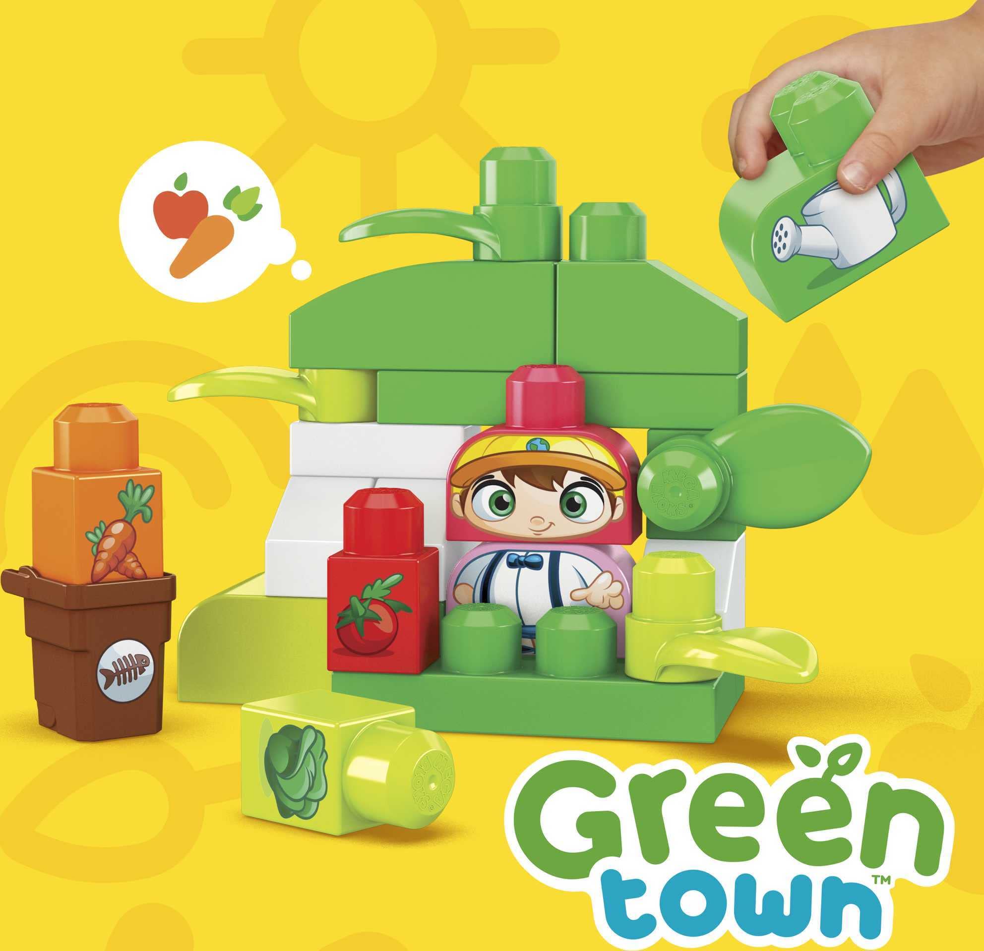 Mega BLOKS Fisher-Price Toddler Blocks Toy Set, Green Town Build ‘n Learn Eco House with 88 Pieces, 4 Figures, Ages 1+ Years