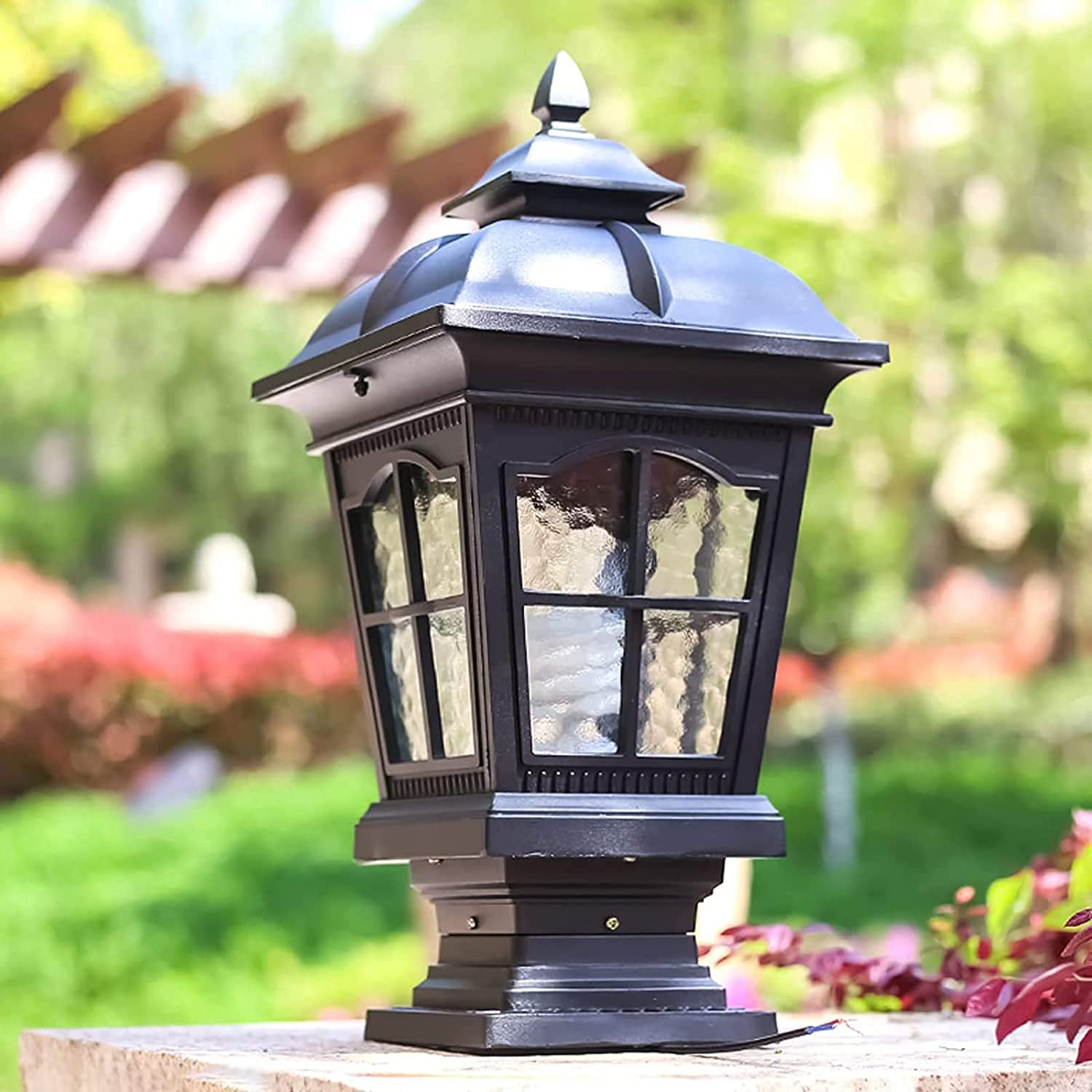 WENZIFI Outdoor Column Lights, Waterproof Post Lights Fixture Aluminium Glass Modern Pillar Lights Outdoor Decorations for Patio Villa Garden Fence Column Post Lights E26