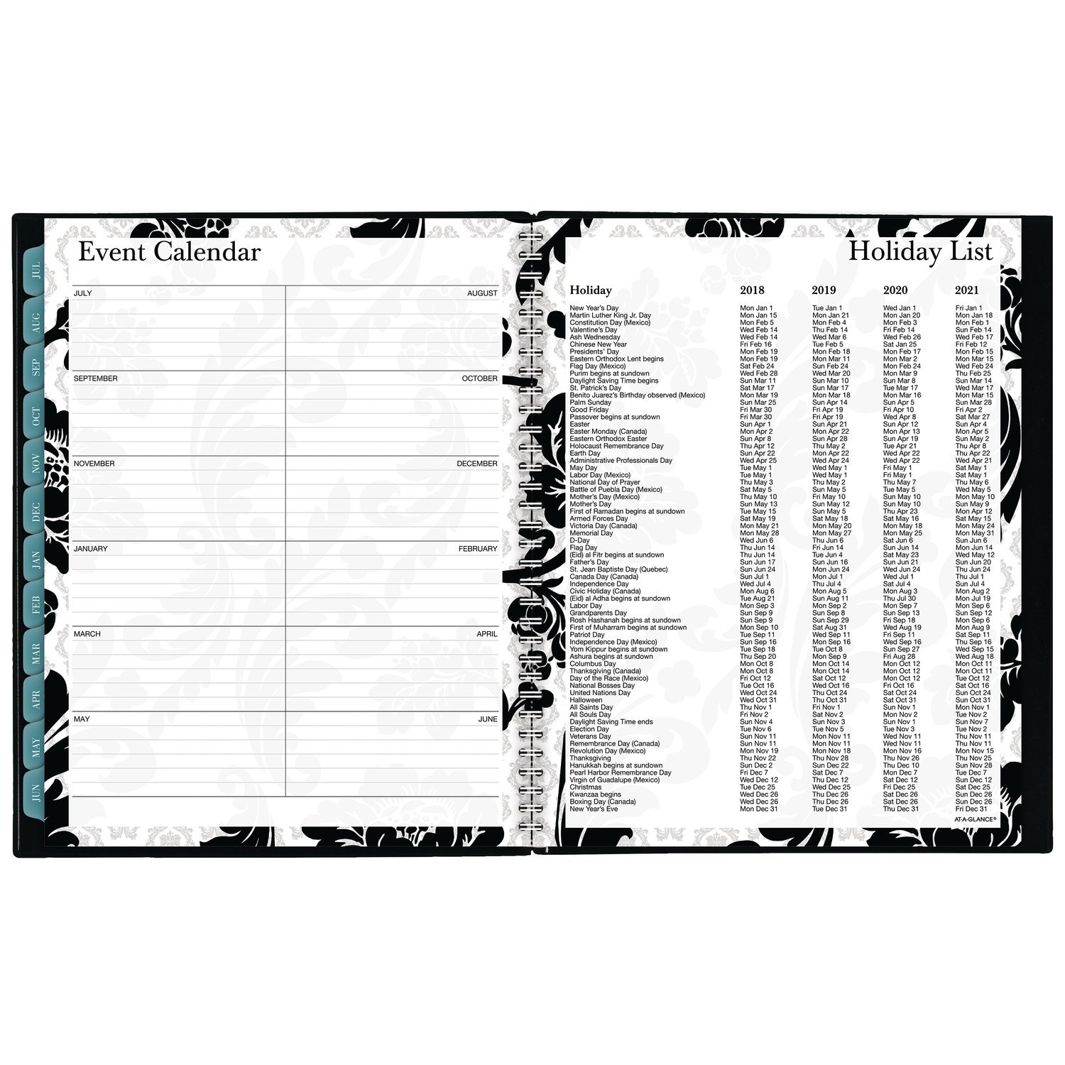 AT-A-GLANCE Academic Weekly / Monthly Planner / Appointment Book, July 2018 - June 2019, 8-1/2" x 11", Madrid, Black (793-905A-A8)