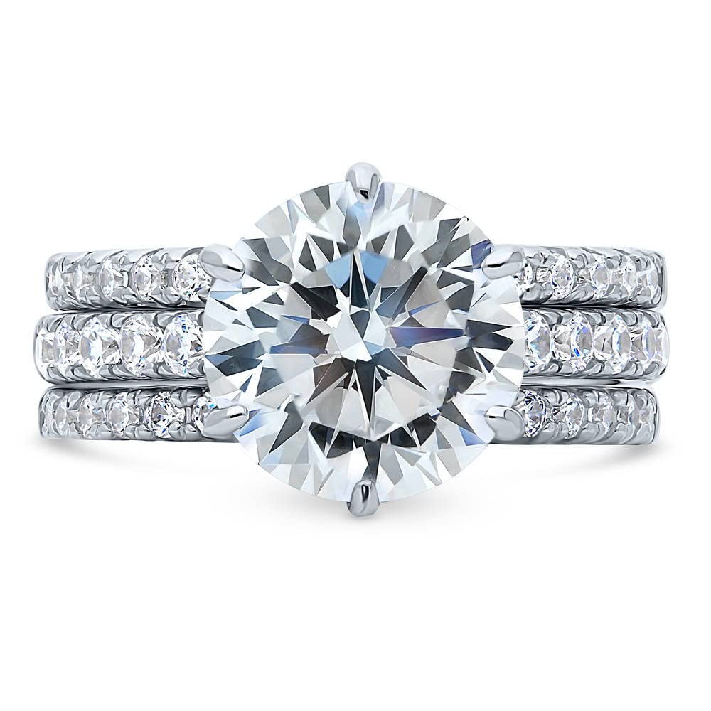 BERRICLE Sterling Silver Solitaire Wedding Engagement Rings 3.8 Carat Round Cubic Zirconia CZ Ring Set for Women, Rhodium Plated Size 7.5