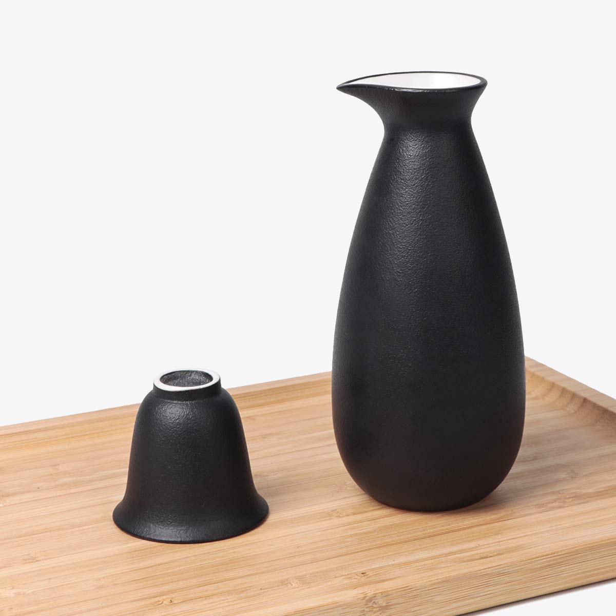 Bgbg Ceramic Sake Set with Warmer Pot Bamboo Tray-Traditional Japanese Pottery Hot Saki Set 11-Piece including 1 Sake Pot,6 Sake Cups，1 Warming Mug，1 Candle Stove, 1 Candle Tea Light Holder and 1 Tray