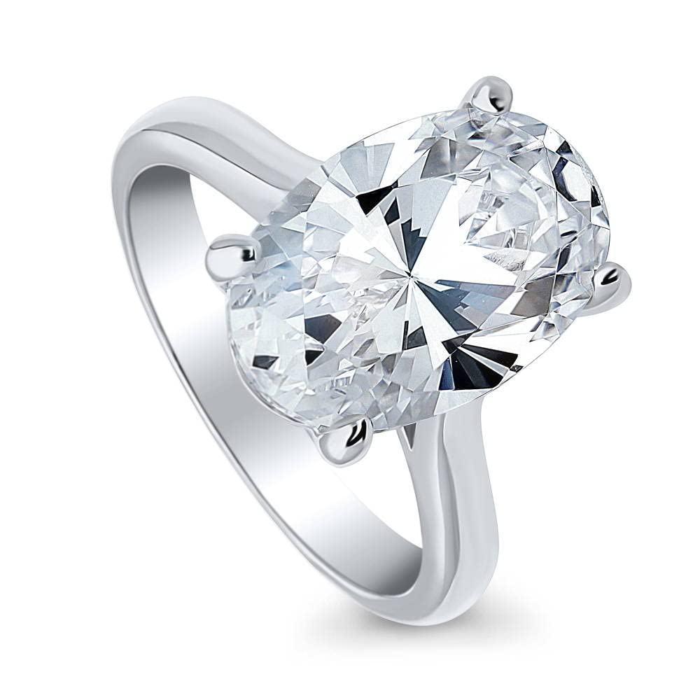BERRICLE Sterling Silver Solitaire Wedding Engagement Rings 5.5 Carat Oval Cut Cubic Zirconia CZ Statement Cocktail Ring for Women, Rhodium Plated Size 5