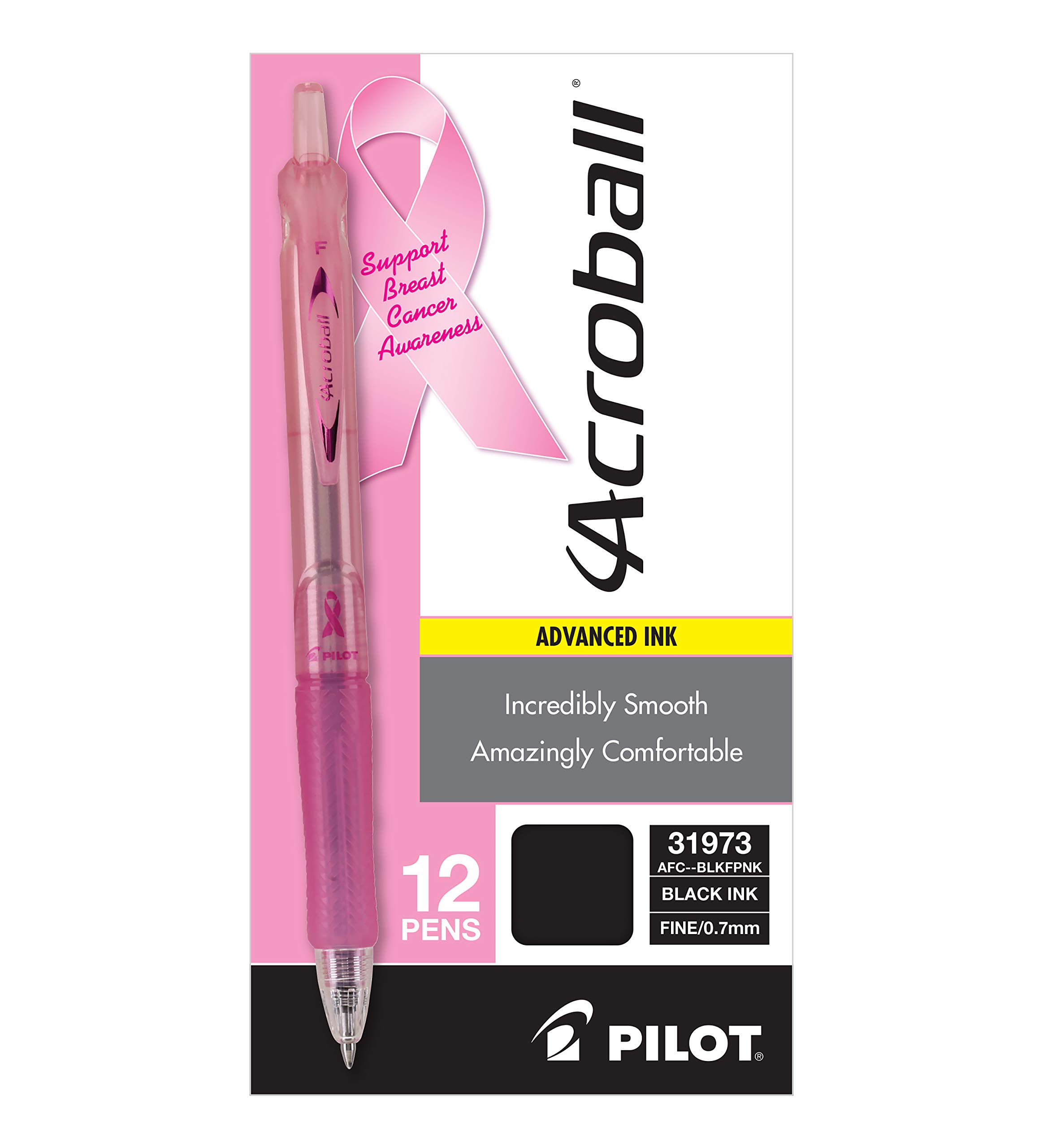 PILOT Acroball Colors Advanced Ink Refillable & Retractable Ball Point Pens, Fine Point, Black Ink, 12-Pack (31973)
