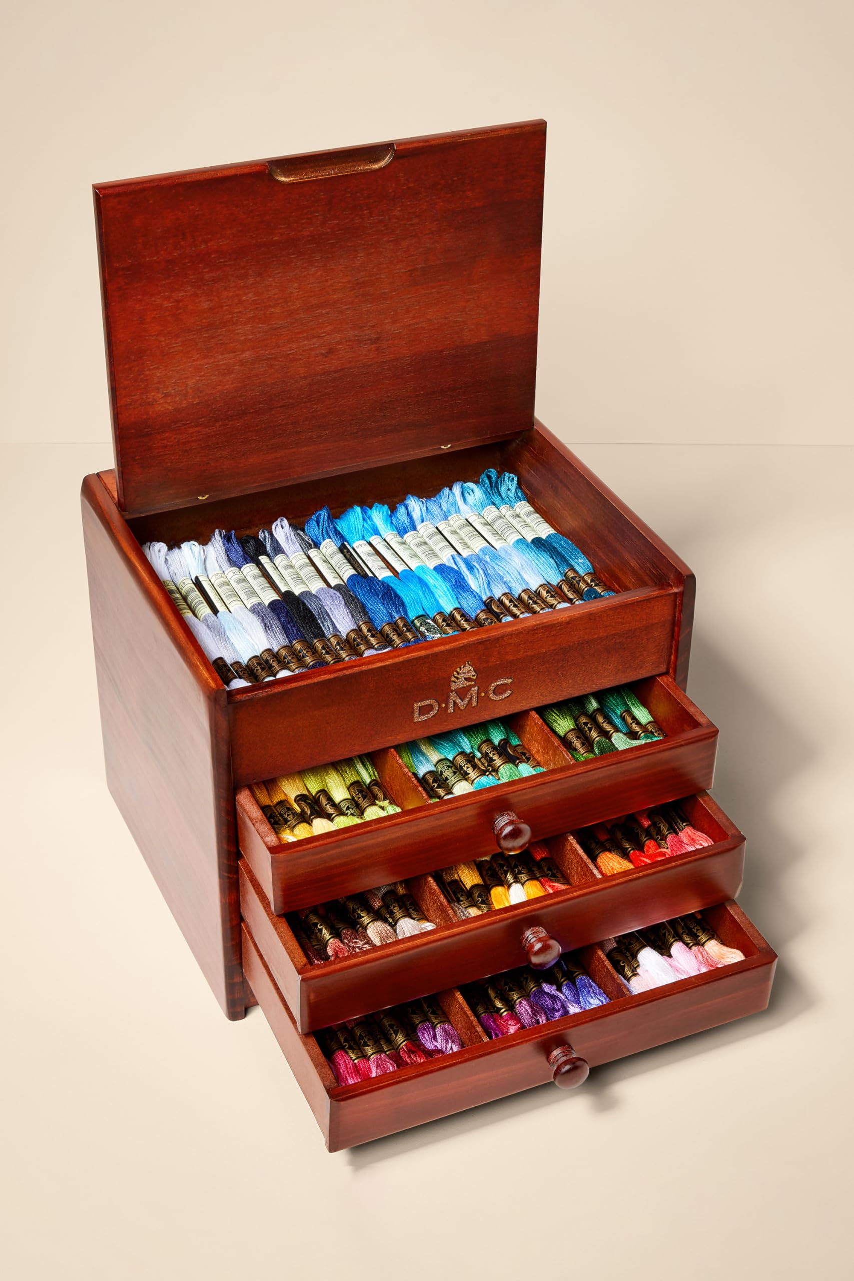 DMC Petite Decorative Wooden Chest With 120 Skeins of Embroidery Thread Essentials Assortment Pack