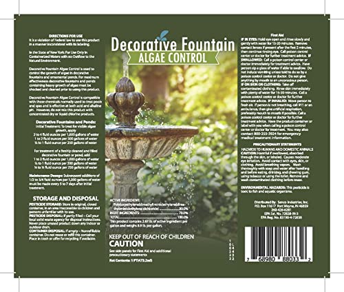 Fountain Algaecide and Clarifier - 16oz - Kills and Inhibits All Types of Algae Growth, Formulated for Small Ponds and Water Features, Treats up to 16,000 Gallons