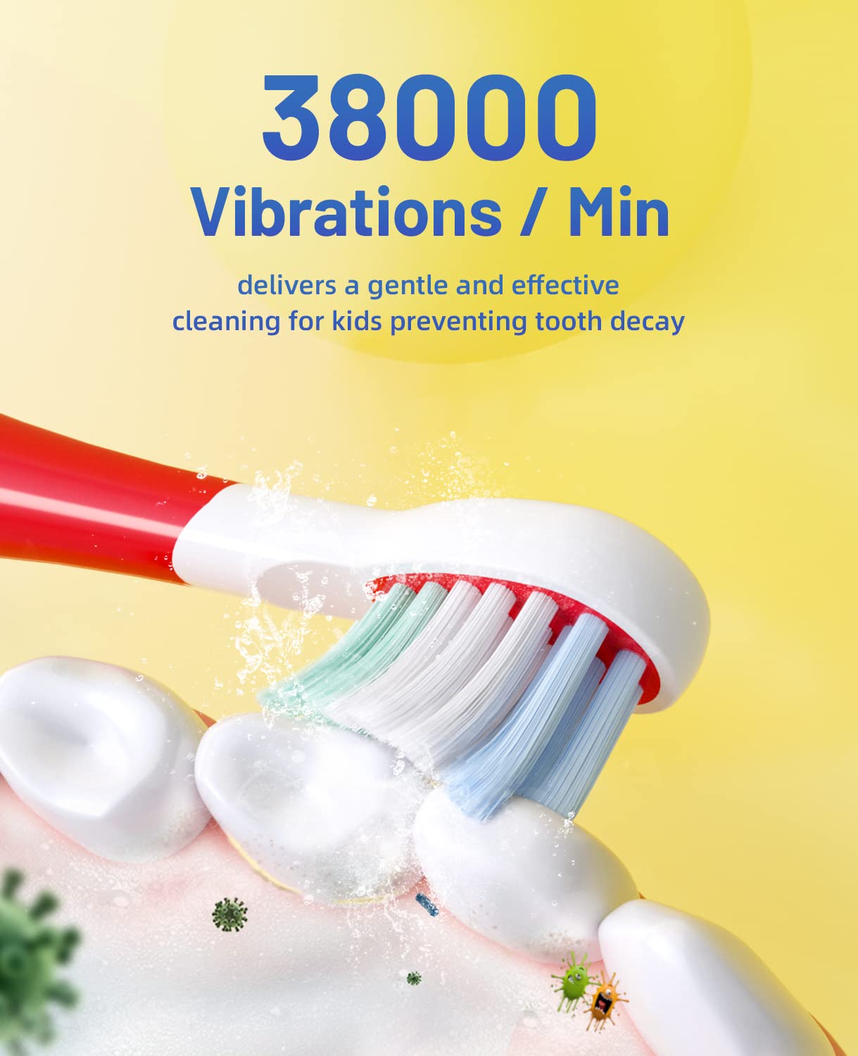 JTF Kids Electric Toothbrush-for Ages 3-12, Rechargeable Electric Toothbrushes, Wireless Fast Charge & Long Battery Lasting for 60 Days,with Smart Timer 3 Modes & 2 Kids Size Brush Heads, Red…