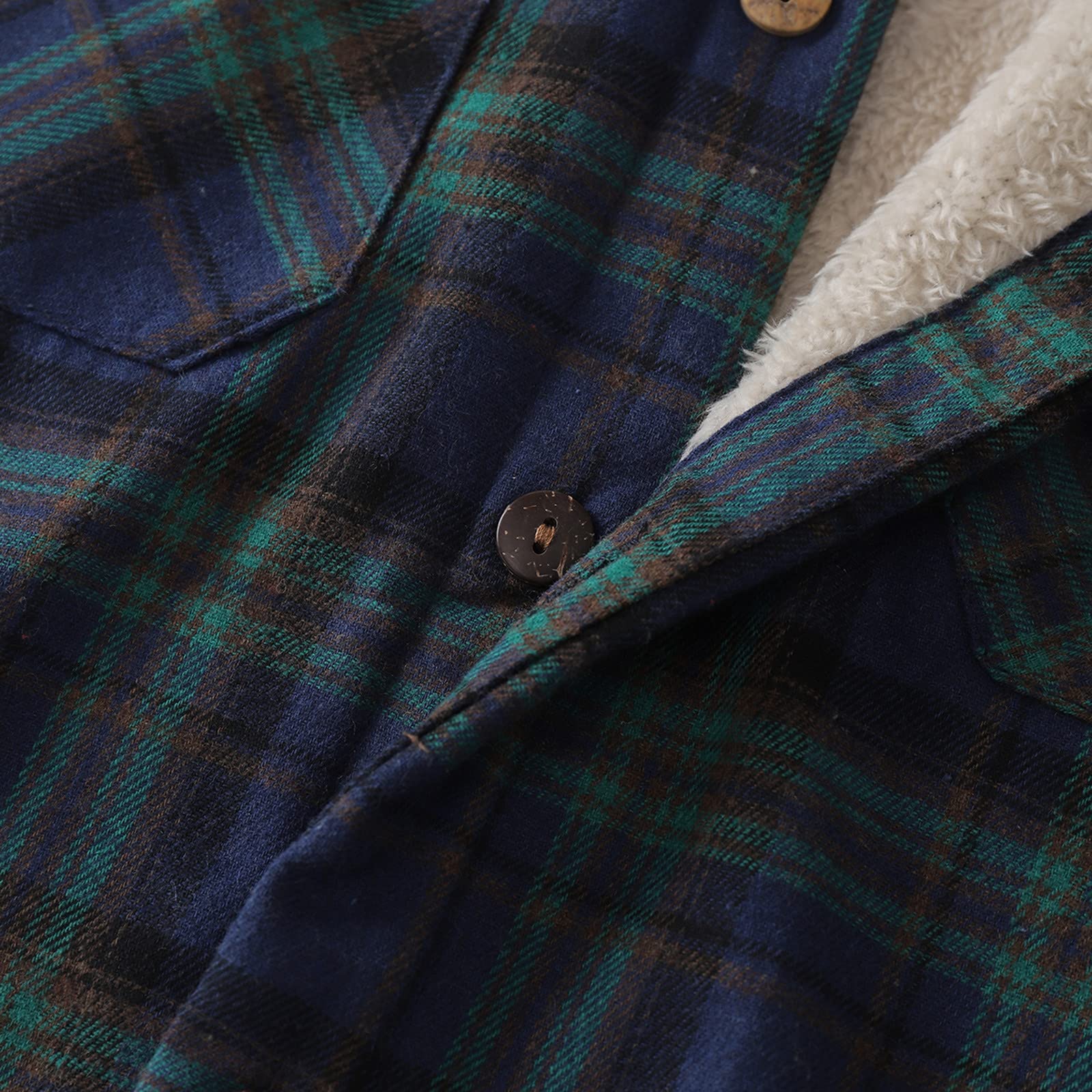 Burband Mens Long Sleeve Sherpa Fleece Flannel Shirts Button Down Berber Lined Shackets Warm Camp Shirts Plaid Jackets, Green, X-Large
