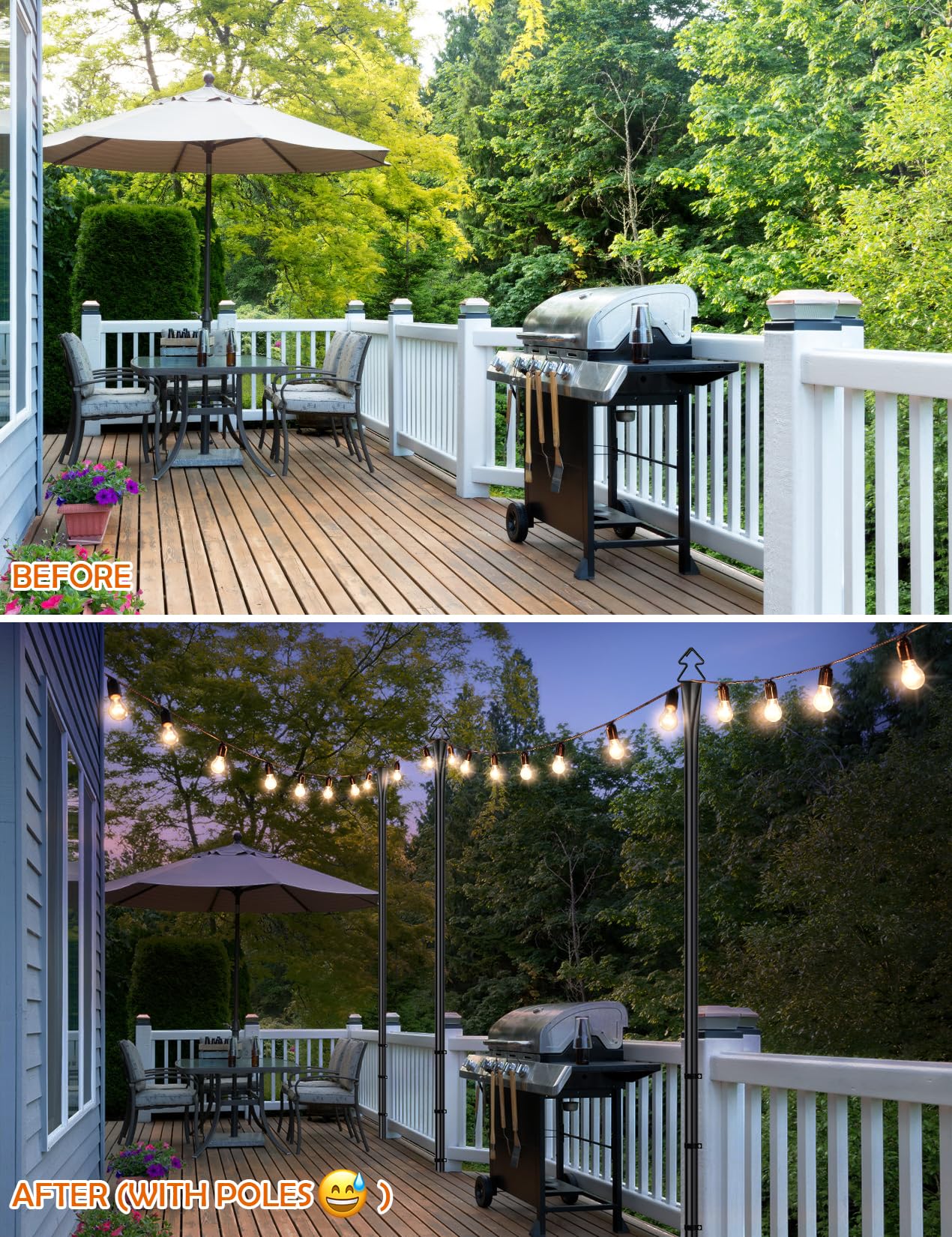 LOPANNY String Light Poles, Sturdy Outdoor Light Pole for Hanging String Lights, Deck Lighting Stand for Party